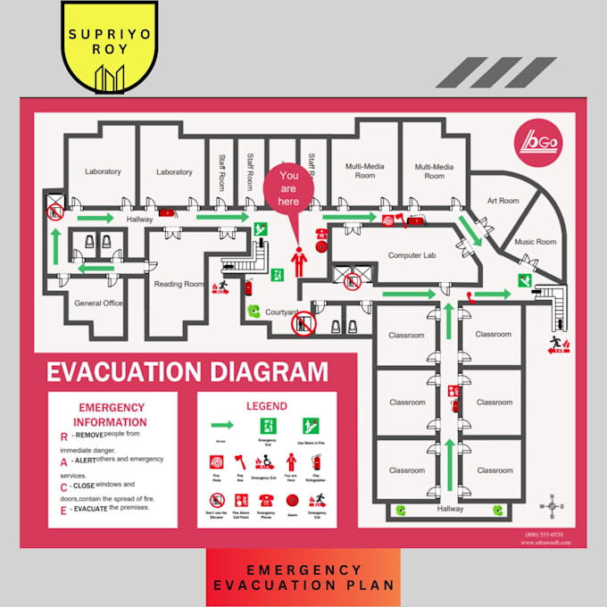 Design fire emergency evacuation plan, map, diagram by Supriyodip | Fiverr