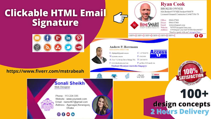Create a modern clickable html email signature for outlook, gmail, and apple by Mstrabeah | Fiverr