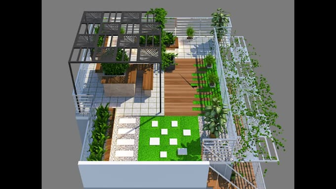 Design rooftop garden landscape and render by Mdazadhossain75 | Fiverr