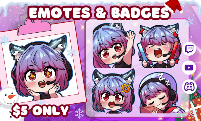 Draw custom twitch emotes, sub badges for kick stream by Momomiuw | Fiverr