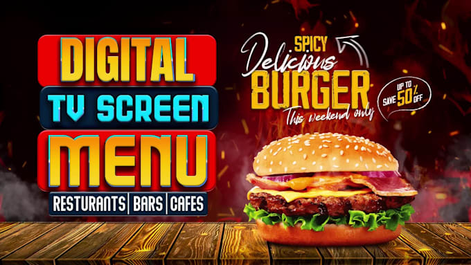Design perfect digital menu board, tv screen menu, static or animated ...