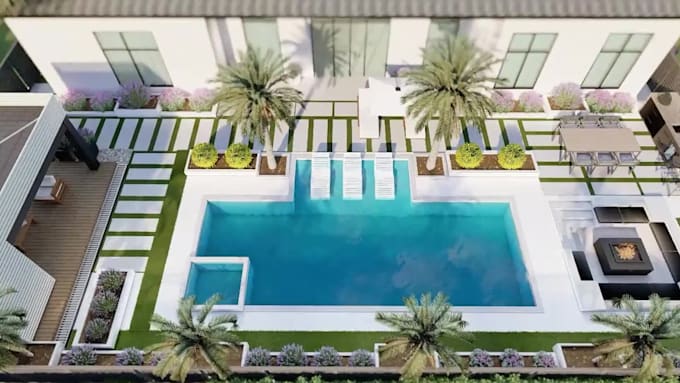 Design a modern backyard landscape with 3d and 2d visuals by Architect ...