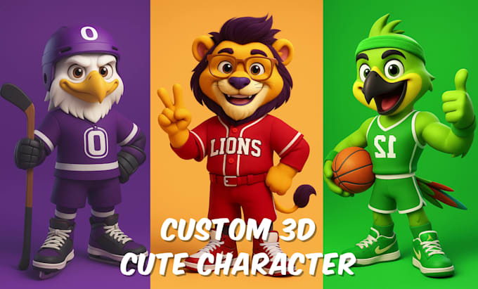 Design 3d cute character, animal, mascot, cartoon character in pixar ...