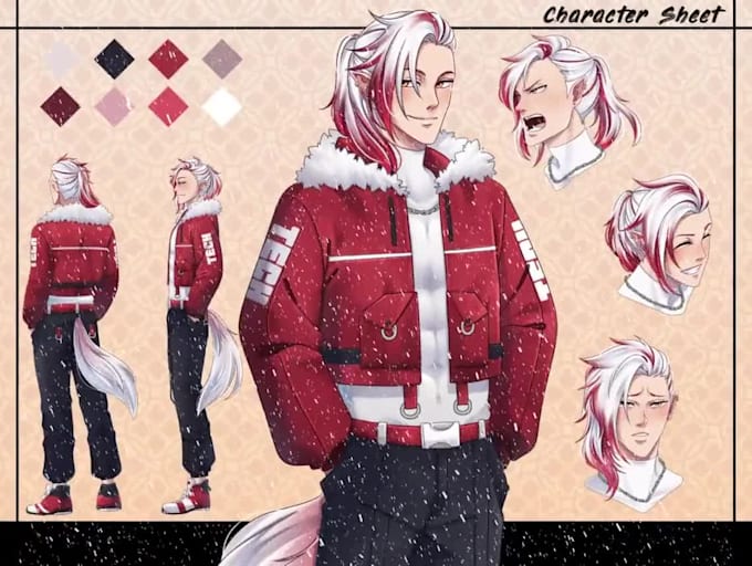 Draw character reference sheet, furry reference sheet in anime style ...