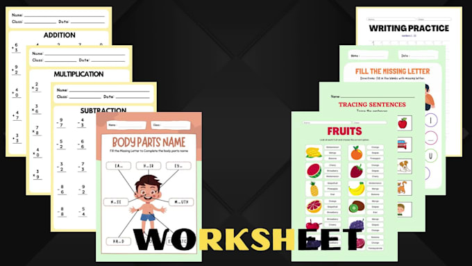 Design a creative math and english worksheet by Mg_design39 | Fiverr