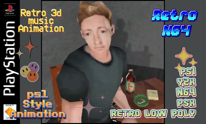 3d music animation in retro n64 ps1 y2k style, 3d model in ps1 low poly ...