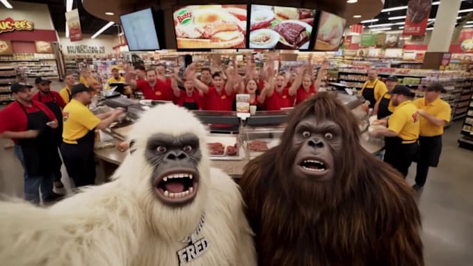 Create a viral ai yeti bigfoot vlog video, sarcastic storytelling using ...