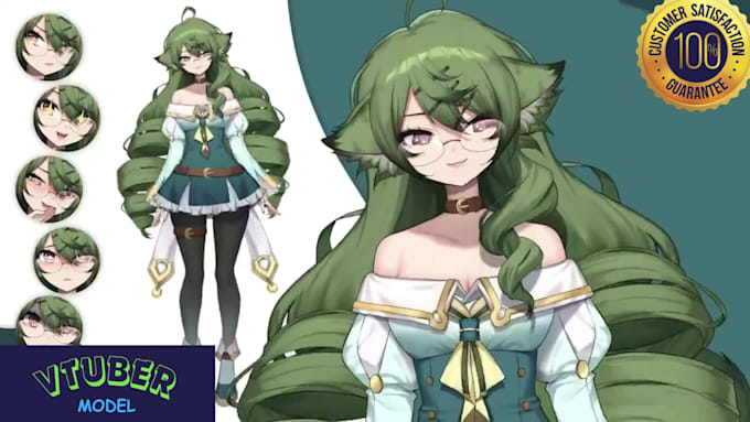 Dibuja un modelo vtuber en vivo en 2d, un tuber png en estilo de arte ...