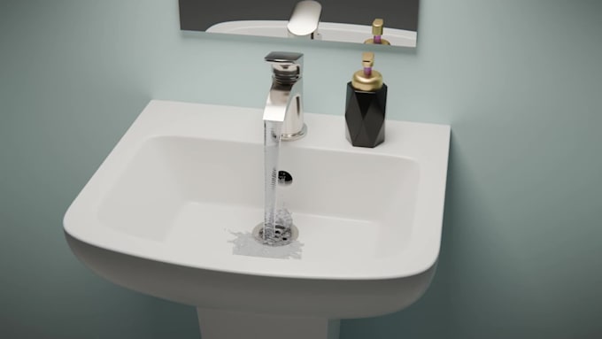 Model a 3d faucet and sink with realistic animated water flow by ...