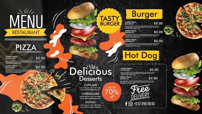 Create best digital restaurant food menu board animations by ...