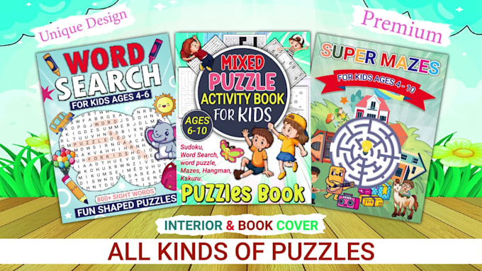 Create activity mixed book cover and puzzles, sudoku, word search, mazes for kdp by Abirhasan33 ...