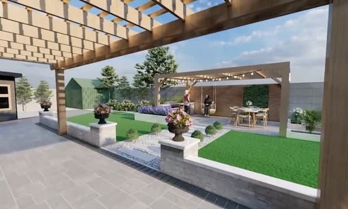 Do 3d landscape design, outdoor, garden, backyard, pool, frontyard patio design by Bruno_studio2 ...