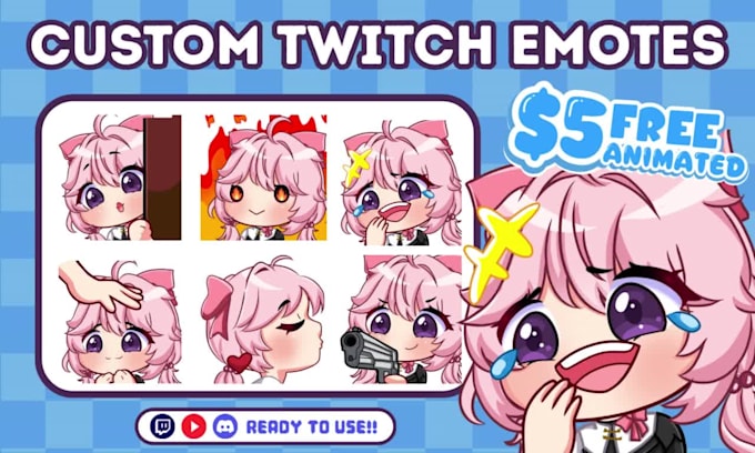 Custom twitch emotes and sub badges for your stream vtuber cute chibi ...
