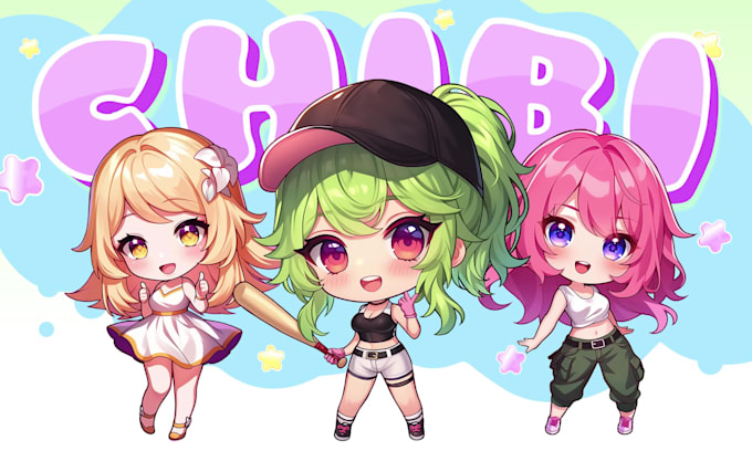 Draw cute chibi character anime art illustration for vtuber, pfp, stikers