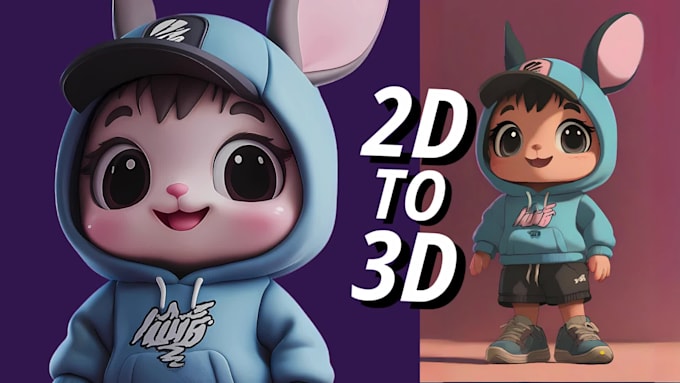 Design cute chibi 3d character modeling animal, cartoon, 2d to 3d mascot by Sekai_3d | Fiverr
