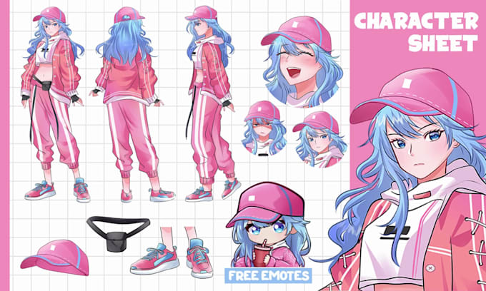 Draw complex character sheet reference in anime style for your vtuber ...