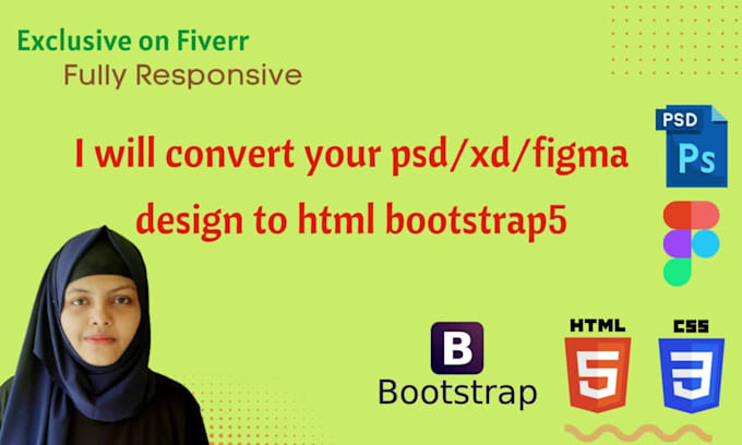 Convert psd to html bootstrap 5 figma xd to html respnsive website design by Frontendaid | Fiverr