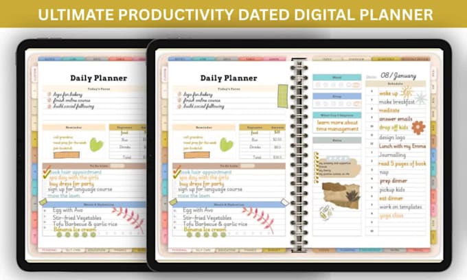 Design etsy digital planner hyperlinked planner journal design digital product by Oludamsel | Fiverr