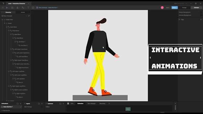 Do 2d interactive character animation in rive by Hossenshovon1 | Fiverr