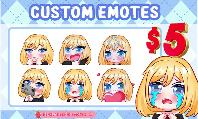 Make cute emotes, animated emotes for twitch, kick, vtuber, discord ...