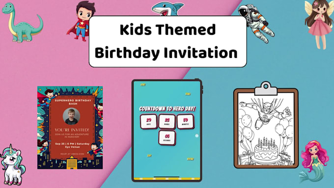 Design themed kids birthday invite website with printable card ...