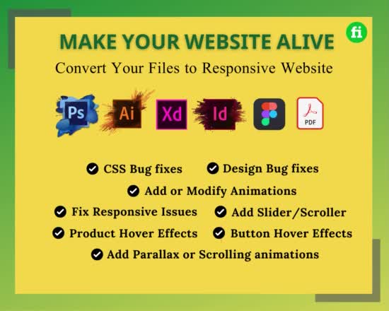 Add or fix bugs, css, js animation, or do psd to html by Dev_hasan97 ...