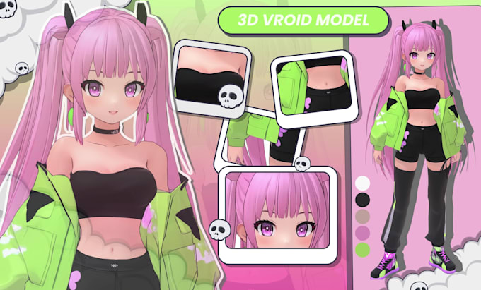 Create 3d character model for vtuber, 3d rigging, and vroid