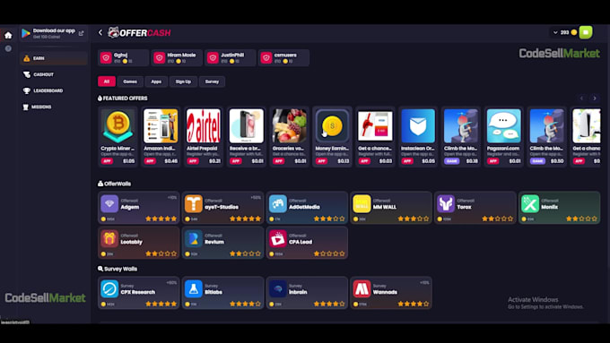 Develop an high quality offerwall and survey reward website by Codesellmarket | Fiverr