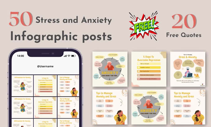 Design stress management, anxiety tips infographic posts with 20 free ...