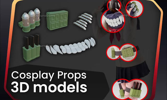 Design custom anime cosplay props for 3d printing by Daturadono | Fiverr