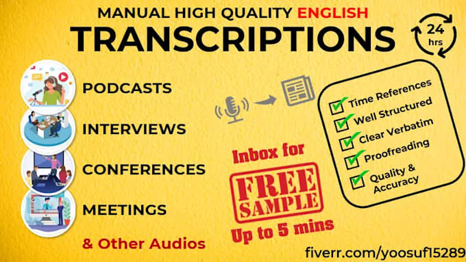 Transcribe recordings and videos to text by Yoosuf15289 | Fiverr