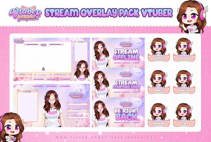 Design custom animated cute vtuber overlay for kick, youtube or twitch ...