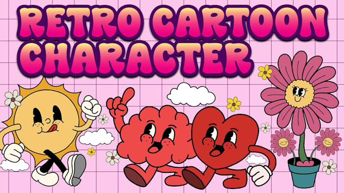 Design an illustration of cartoon characters in retro style by ...