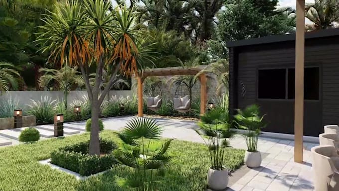 Design landscape, backyard, frontyard, garden, patio, and 3d rendering ...