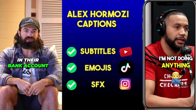 Edit insta reels, tikok, shorts like alex hormozi captions by Nextlevelstyle | Fiverr