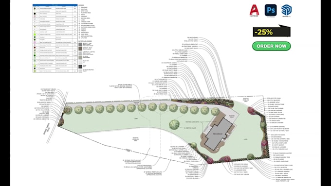 Architect landscape 2d site plan, planting plan material list as garden ...