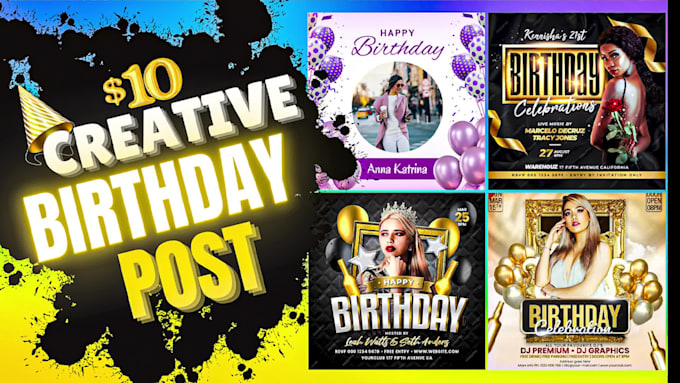 Create happy birthday banner, card and wish post design by Editor ...