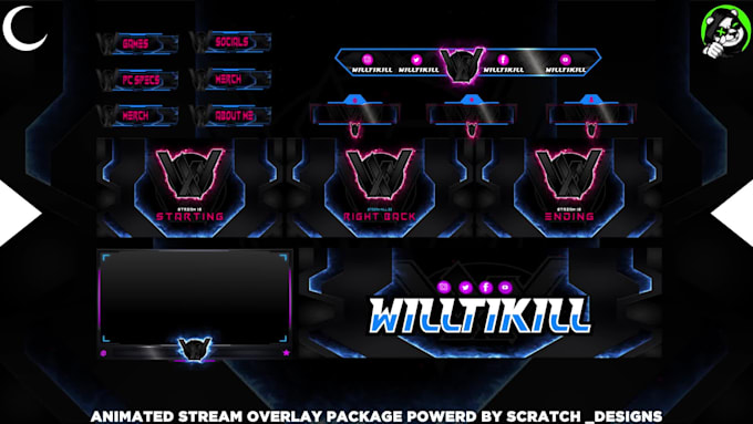Create animated twitch, kick overlay, logo, screens, alerts, kick ...