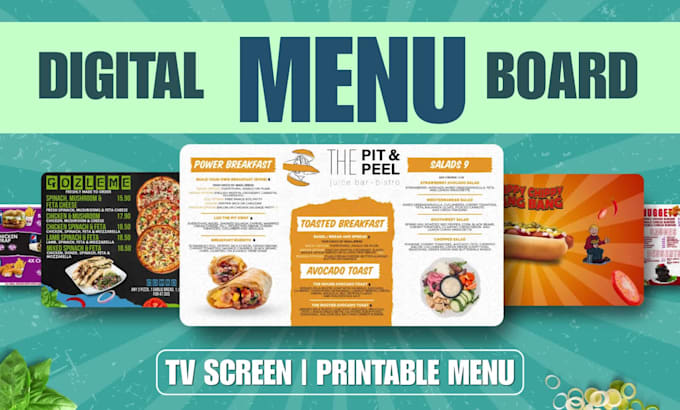 Design tv screen menu, digital menu board or restaurant menu by Narrativecolors | Fiverr