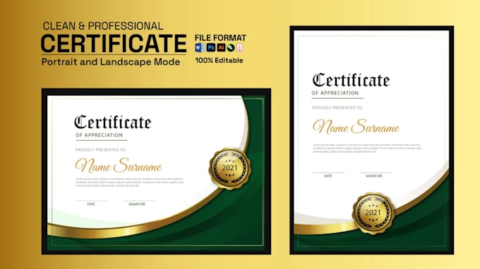 Make editable certificate design of any kind in 24hrs by Vicmangraphix ...