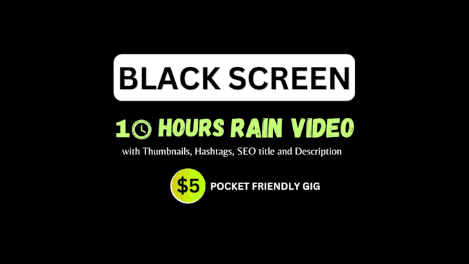 Create 10 hour black screen rain videos, rain videos for youtube, by ...