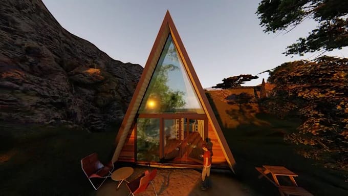 Create 3d a frame house cabin building model rendering design by ...