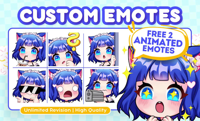 Draw custom twitch emotes, chibi emotes, animated emotes, vtuber emotes ...