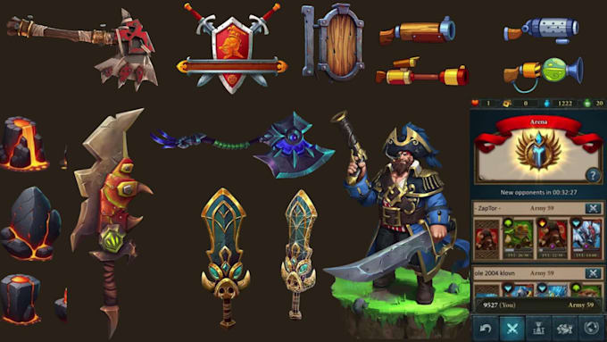 Create high quality 2d 3d game assets, game ui, 3d game model, props ...