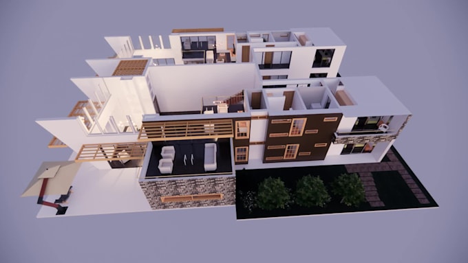 Plano de casa en 2d, plano de planta en 3d, renderizado realista ...