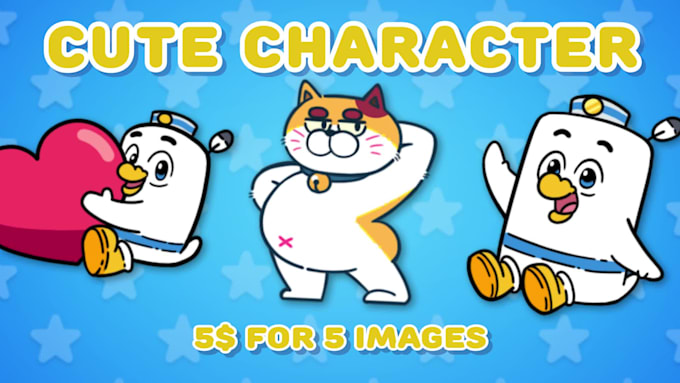Draw simple cute 2d cartoon characters by Fizbyduck | Fiverr
