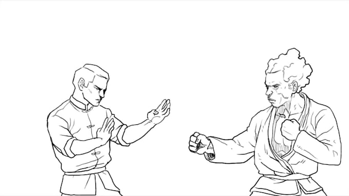 Create pencil drawn 2d fighting frame by frame line art traditional ...