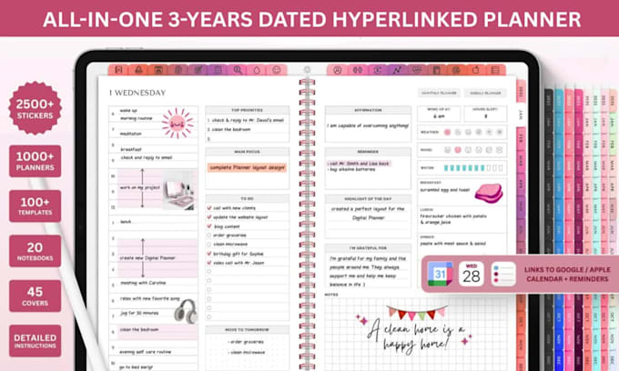 Journal design hyperlinked planner etsy digital planner etsy digital products by Oludamsel | Fiverr