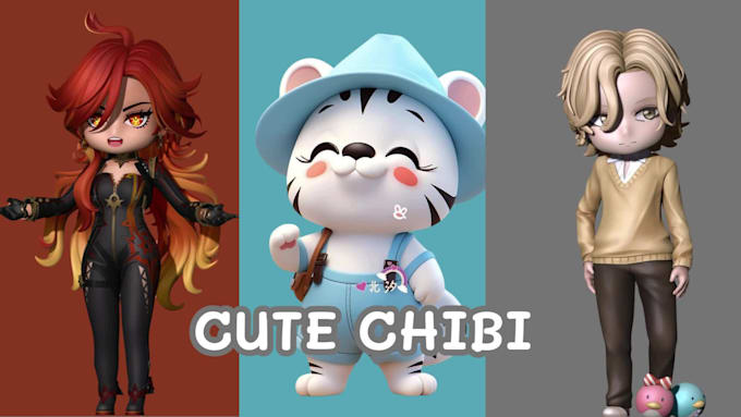 Design cute 3d chibi model cartoon character rendering 3d game toy ...