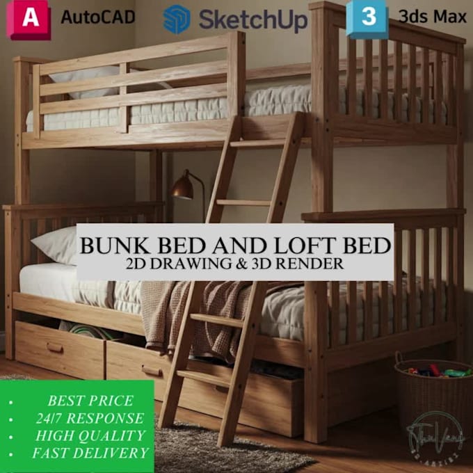 Design 2d and realistic 3d models of your loft beds and bunk beds by ...
